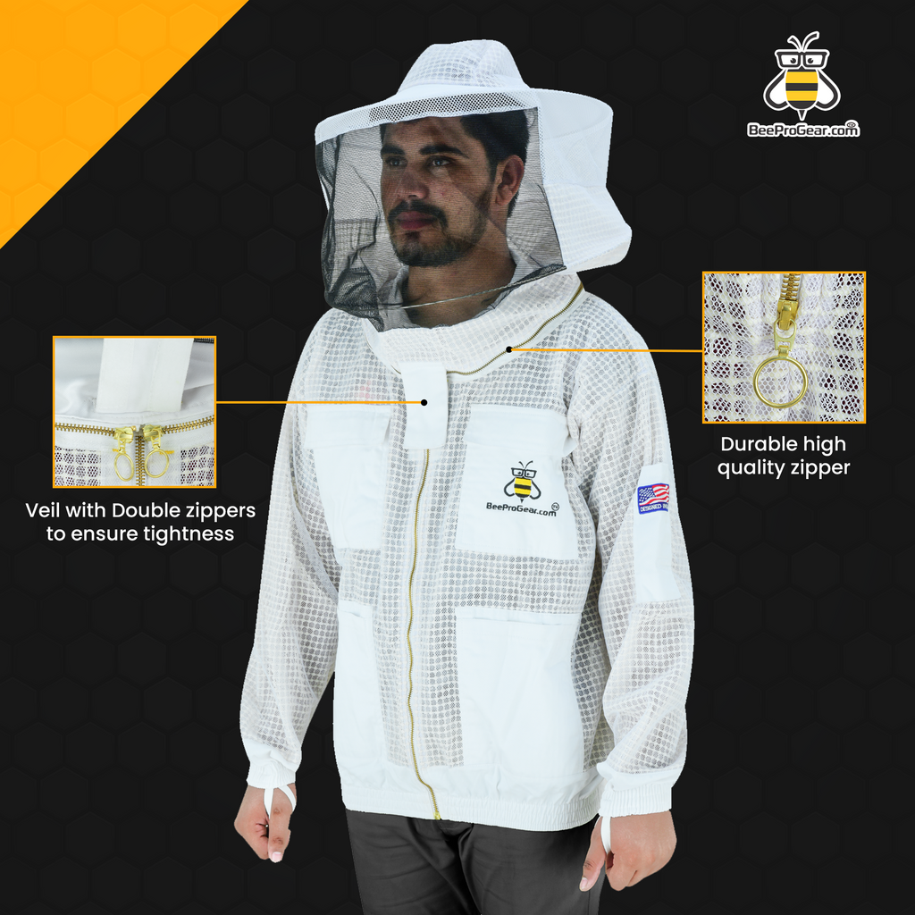 BeeProGear 3-Layer Ultra Ventilated Beekeeping Jacket with Round Veil ...